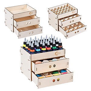 OPHIR Wooden Paint Organizer Pigments Holder Rack with 2 Cabinet Drawers,48 Removable Grids,Storage for Model Parts,Ink Bottles,DIY Tools,Pens and Pencils