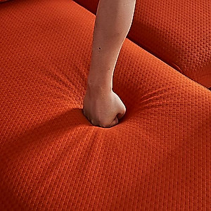 Imbesty Convertible Sectional Sofa Couch, 4-Seater Lattice Flannel Upholstered Sofa Couch with Reversible Chaise, L-Shaped Highback Living Room Furniture (Orange)