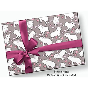 Stesha Party Hearts & Pigs Valentines Day Gift Wrap Paper - Folded Flat 30 x 20 Inch (3 Sheets)