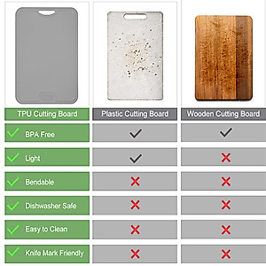 Gintan Flexible TPU Cutting Board with Knife and Juice Groove, BPA Free Flexible Chopping Boards for Kitchen Dishwasher Safe Easy Grip Handle（Grey）