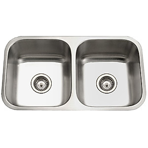 Houzer STD-2100-1 Eston Series Undermount Stainless Steel 50/50 Double Bowl Kitchen Sink, 18 Gauge