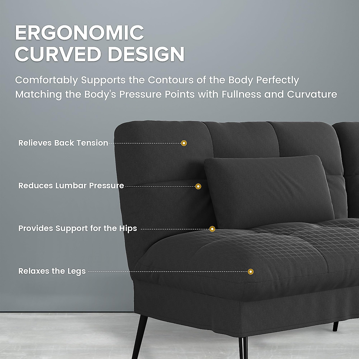 COMHOMA Convertible Sofa Bed, 68″Fabric Couch with Adjustable Backrest, Loveseat Recliner Sleeper Living Room Furniture futon set, Black