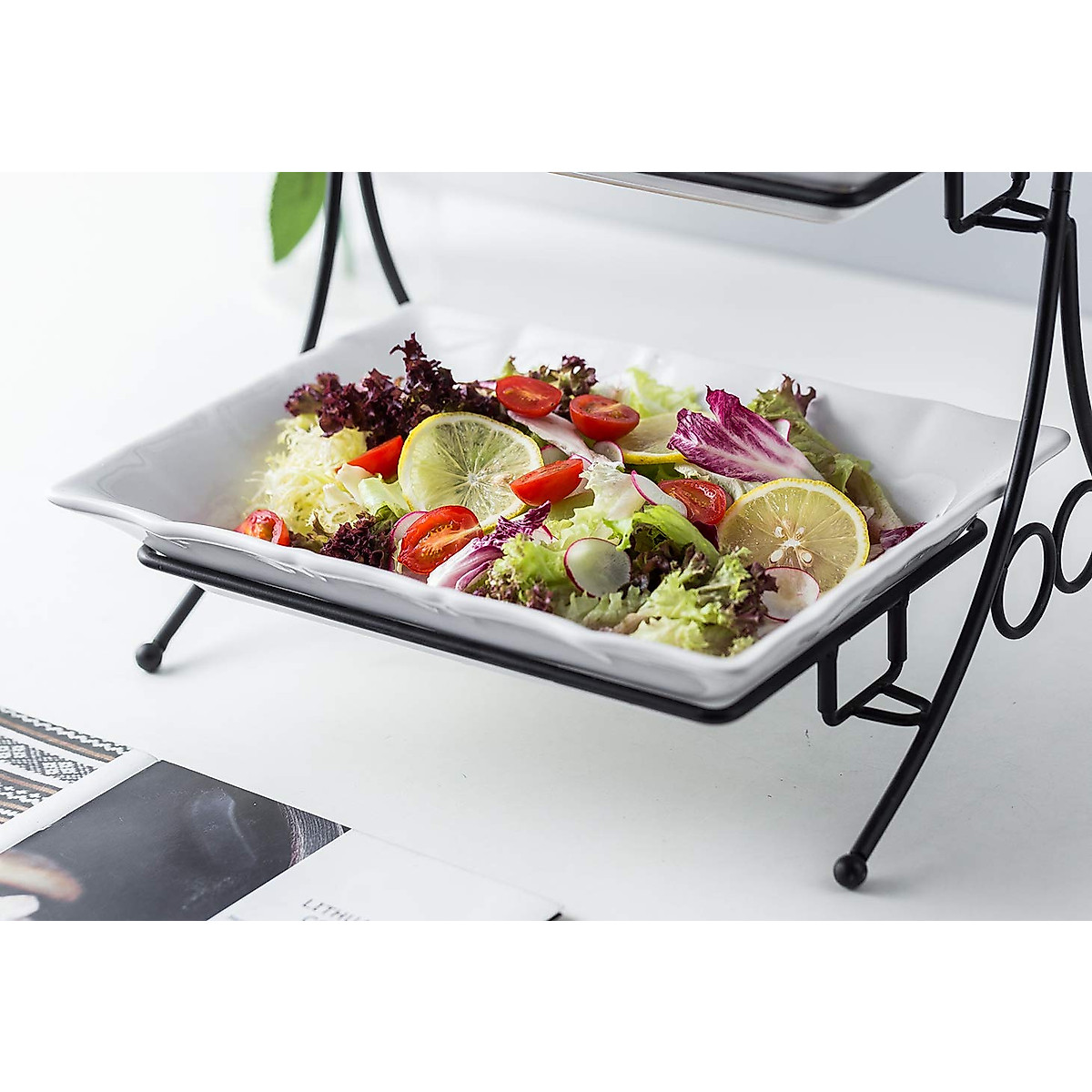 YHOSSEUN Porcelain Baking Set with Stand Tiered Serving Stand 3 Tier Buffet Server with Casserole Perfect Tray for Serving Display Large Size