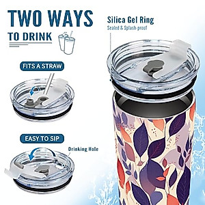 QWEUIOP 20oz Insulated Travel Coffee Mug Hand Drawn Leaves Stainless Steel Tumbler with Lid Double Wall Vacuum Coffee Cup For Hot and Cold Drinks14518