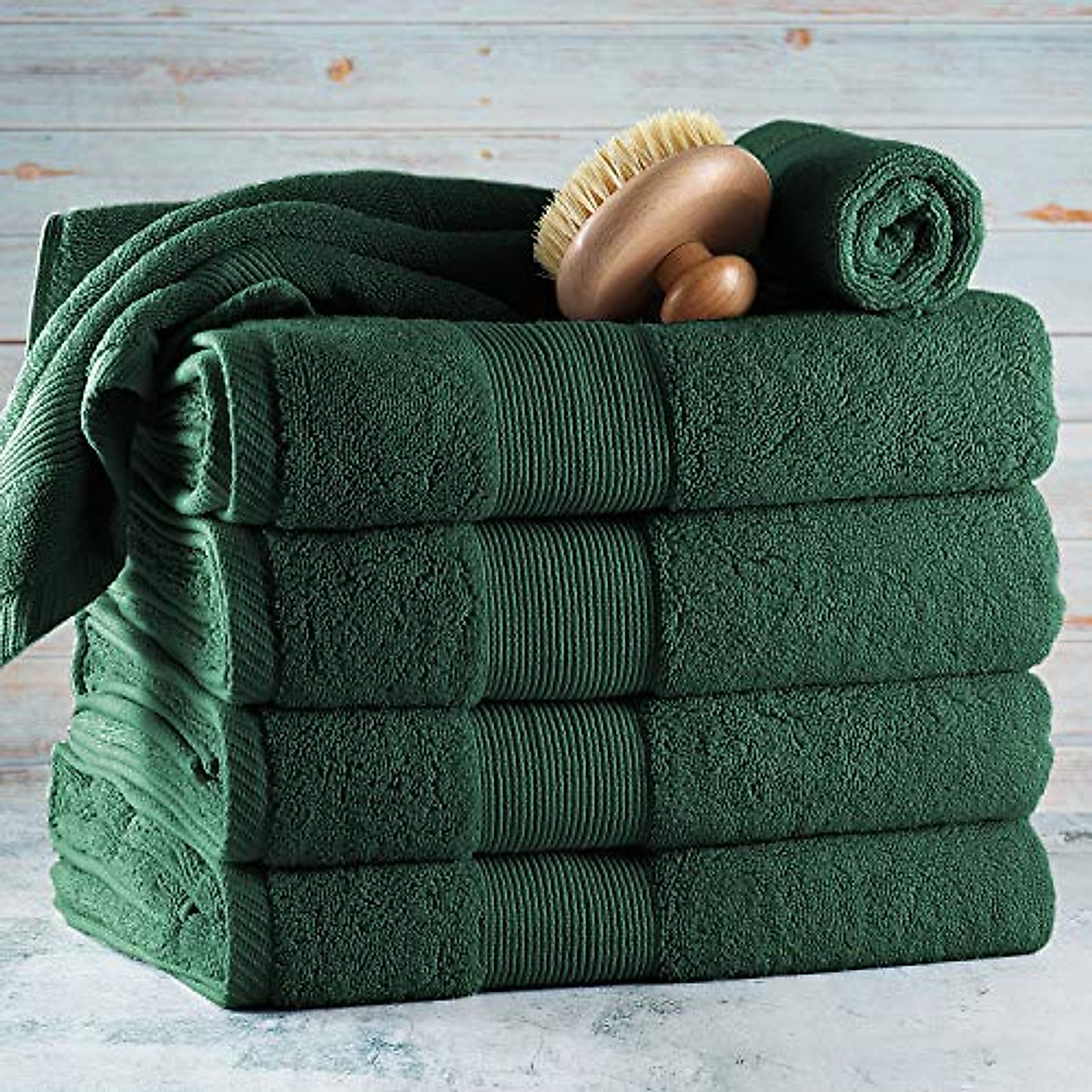 Hearth & Harbor Bath Towels for Bathroom - 100% Ring Spun Cotton Luxury Bathroom Towels - Ultra Soft & Highly Absorbent, Bath Towels Set of 6 - Hunter Green