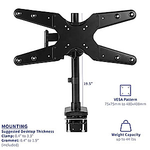 VIVO Ultra Wide Screen TV Desk Mount for up to 55 inch Screens, Full Motion Height Adjustable Single Television Stand with Articulating Arm, VESA 75x75mm to 400x400mm, Black, STAND-V155M