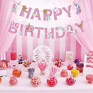 Unicorn Happy Birthday Banner/Unicorn Party Supplies Decorations for Kids Birthday Party Decoration,Pink