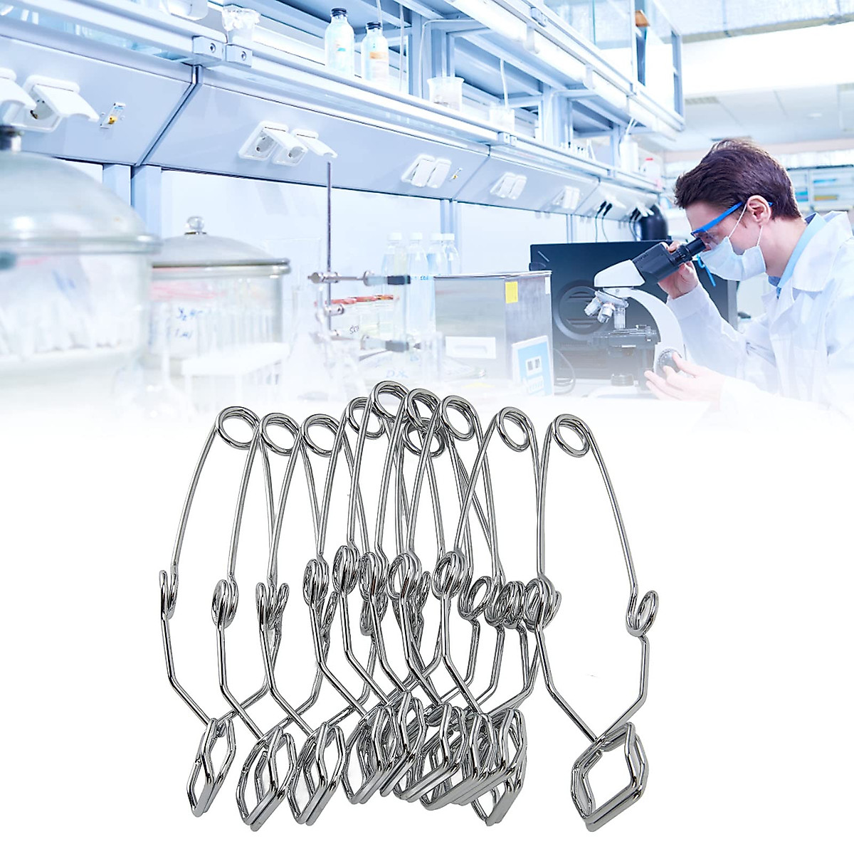 10PCS Spring Test Tube Holders Stainless Steel Clip Clamp, Lab Test Tube Clamp with Finger Grip, Laboratory Experiment Testing Holder Tool for Standard Test Tubes, 14.6cm / 5.7inch