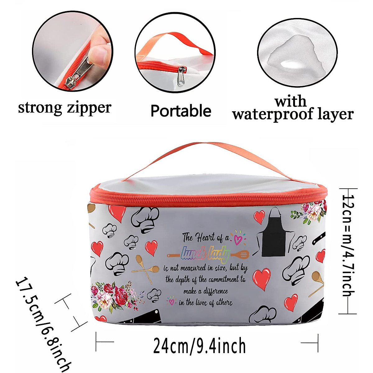 PXTIDY Lunch Lady Cosmetic Bag Lunch Lady Appreciation Gift Cook Lunch Lady Toiletry Case Lunch Server Gift Cafeteria Worker Travel Organizer (grey-LT)
