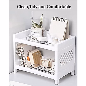 hegsymum 2-Tier Bathroom Organizer Countertop: Makeup Shelf Small Counter Cabinet Bathroom Organizer Cosmetic Countertop Organization Vanity Bedroom Storage Living Room Table White