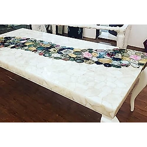 24 x 48 Inches Agate Stone Epoxy Art Sofa Center Table Top Rectangle Marble Dining Table with River Design