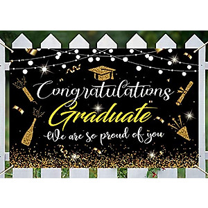 2023 Graduation Party Supplies Graduation Banner Black and Gold Large 71” x 45” Backdrop with Congrats Grad Graduation Decorations Indoor Outdoor