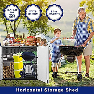 KINYING Outdoor Storage Shed - Horizontal Storage Box Waterproof for Garden, Patios, Backyards, Multi-Opening Door for Easy Storage of Bike, Garbage Cans, Tools, Lawn Mower, Off-White, 26 Cubic Feet