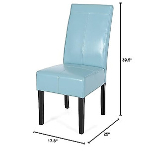 Christopher Knight Home Pertica T-Stitch Leather Dining Chairs, 2-Pcs Set, Teal Blue