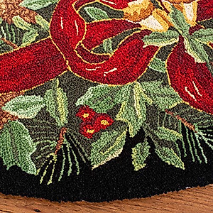 SAFAVIEH Vintage Poster Collection Area Rug - 6' Round, Black & Green, Handmade Christmas Wreath Novelty Wool, Ideal for High Traffic Areas in Living Room, Bedroom (VP323A)