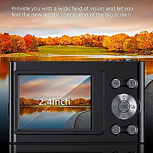 Camnoon 4K Digital Camera 48MP 2.4 Inch IPS Screen Auto Focus 16X Digital Zoom Anti-Shake Face Detect Smile Capture Built-in Flash & Battery with 32GB Memory Card for Kids Teens