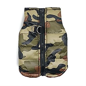 Harikaji Pet Coat,Dog Winter Clothes Warm Padded Pink Camouflage Jacket Soft Sleeveless Vest Winproof Cotton Harness Clothing Small Dog Clothes (Dark Green,L)
