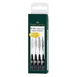 Faber-Castell Pitt Artist Pen 167115 India Ink Pens Pack of 4 M F S XS Black