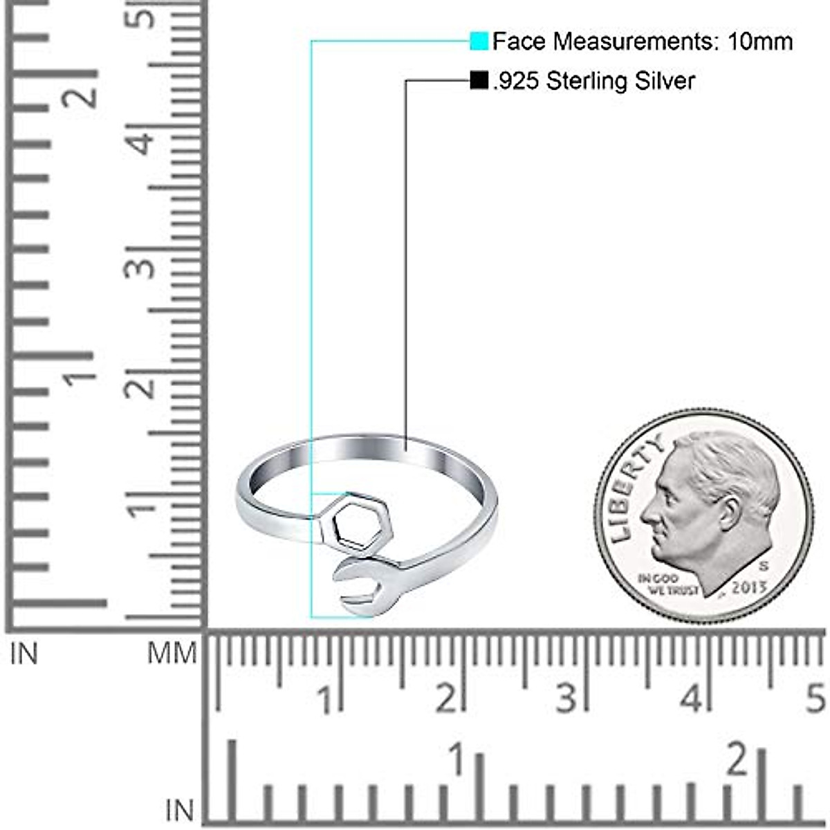 Blue Apple Co. Sterling Silver Size-6 Wrench Band Mechanical Wrench Ring Round 925 Sterling Silver