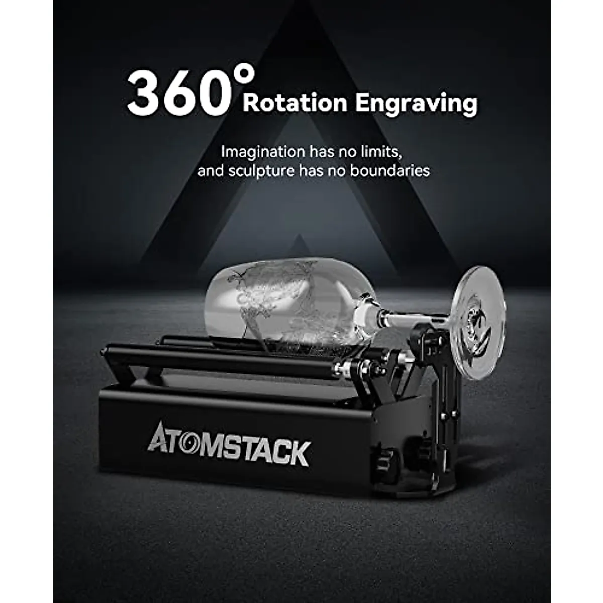 ATOMSTACK R3 Pro Engraver Rotary Roller, Engraver Y-axis Rotary Roller for 360° Engraving Cylindrical Objects with 4 Heightening Columns, 2 Support Shaft and 1 Support Frame