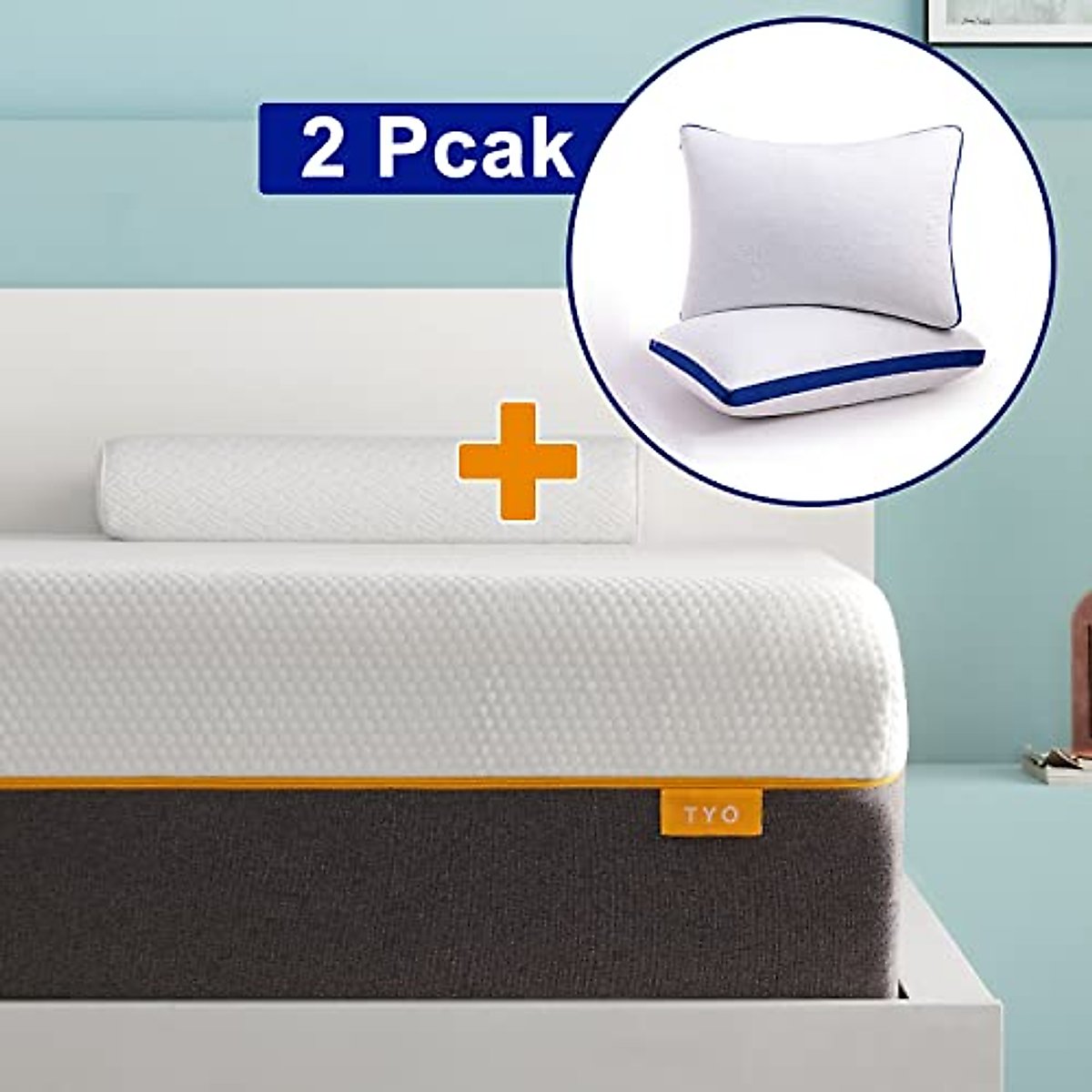 OYT 10" Full Size Mattress and Standard Size Pillow 2-Pack, Gel Memory Foam Twin Bed Mattress in a Box and Cooling Shredded Memory Foam Pillows with CertiPUR-US Certified Foam for Sleep Supportive