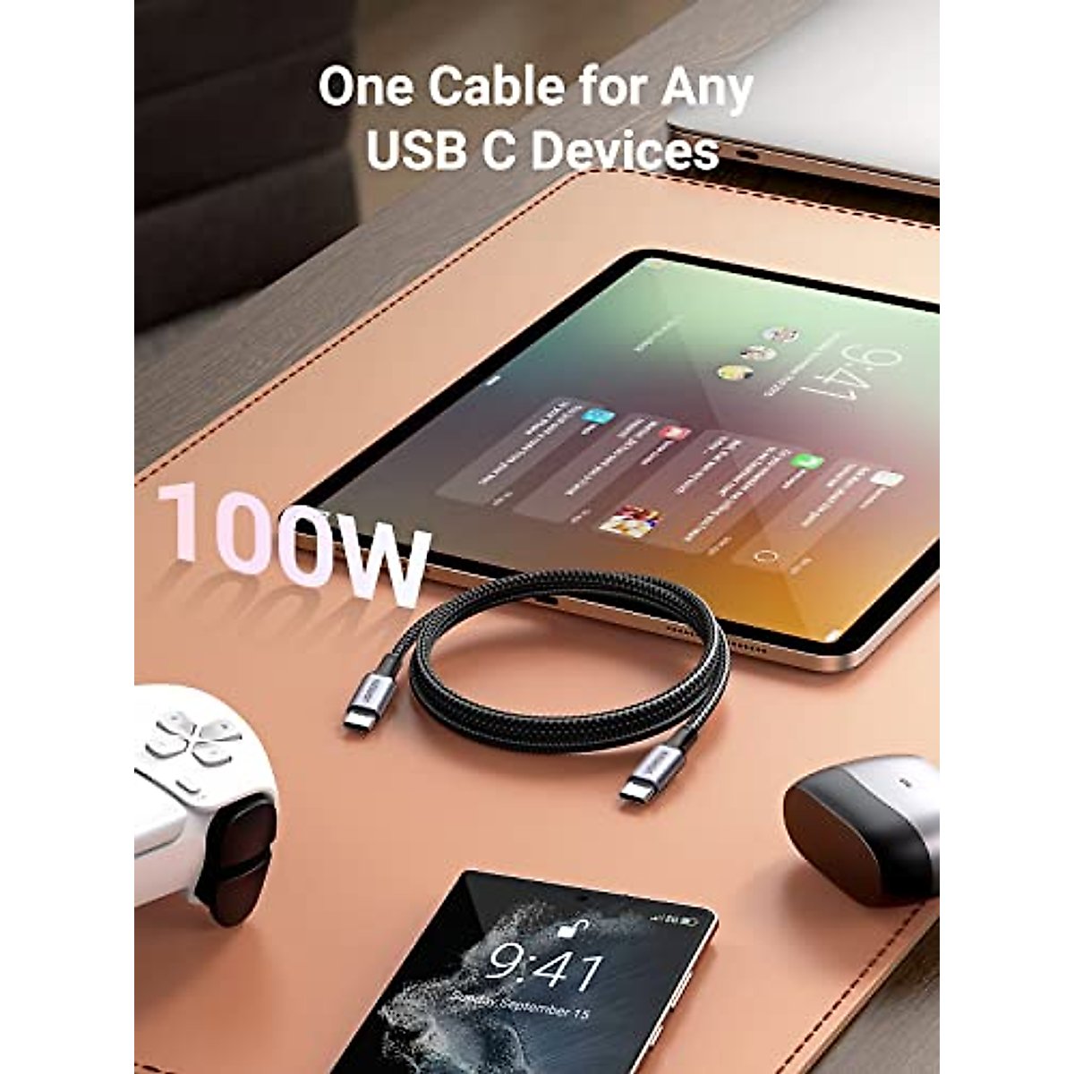 UGREEN 100W USB C to USB C Cable 2-Pack Type C Fast Charging Cable Compatible with MacBook Pro 2022, iPad Pro 2022, iPad Air 5, Samsung Galaxy S23/S22 Ultra, Pixel, PS5, Switch, etc. 3.3FT