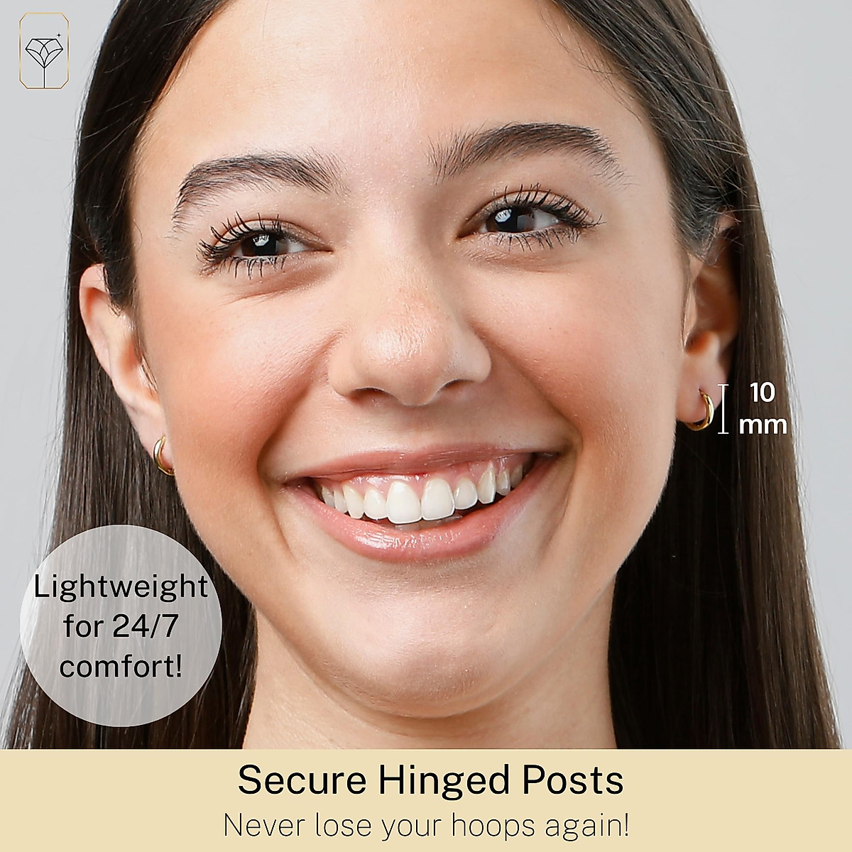 MAX + STONE 14k Solid Yellow Gold Domed Style Huggie Hoop Earrings with Hidden Post Hinged Closure 10mm