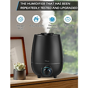 Humidifiers for Bedroom, Tiluza 3L Cool Mist Humidifier for Home Plant and Baby Nursery, Top Fill Quiet Ultrasonic Air Humidifier with 360° Nozzle, Auto Shut-Off, Filterless