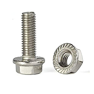 L-A M6-1.0 x 45mm Flanged Hex Head Bolts Hexagon Screws, Serrated Flange Hex Lock Nut, Fully Threaded, 304 Stainless Steel A2-70（10 Set）