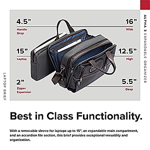 TUMI Alpha 3 Expandable Organizer Laptop Briefcase - 15-Inch Computer Bag for Men and Women - Anthracite