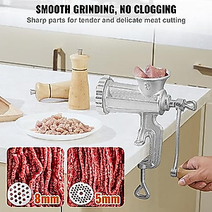 VEVOR Manual Meat Grinder, Heavy Duty Cast Iron Hand Meat Grinder with Steel Table Clamp, Meat Mincer Sausage Maker with 1 Cutting Blade, 2 Cutting Plates, 3 Sausage Tubes for Beef Pepper Mushroom