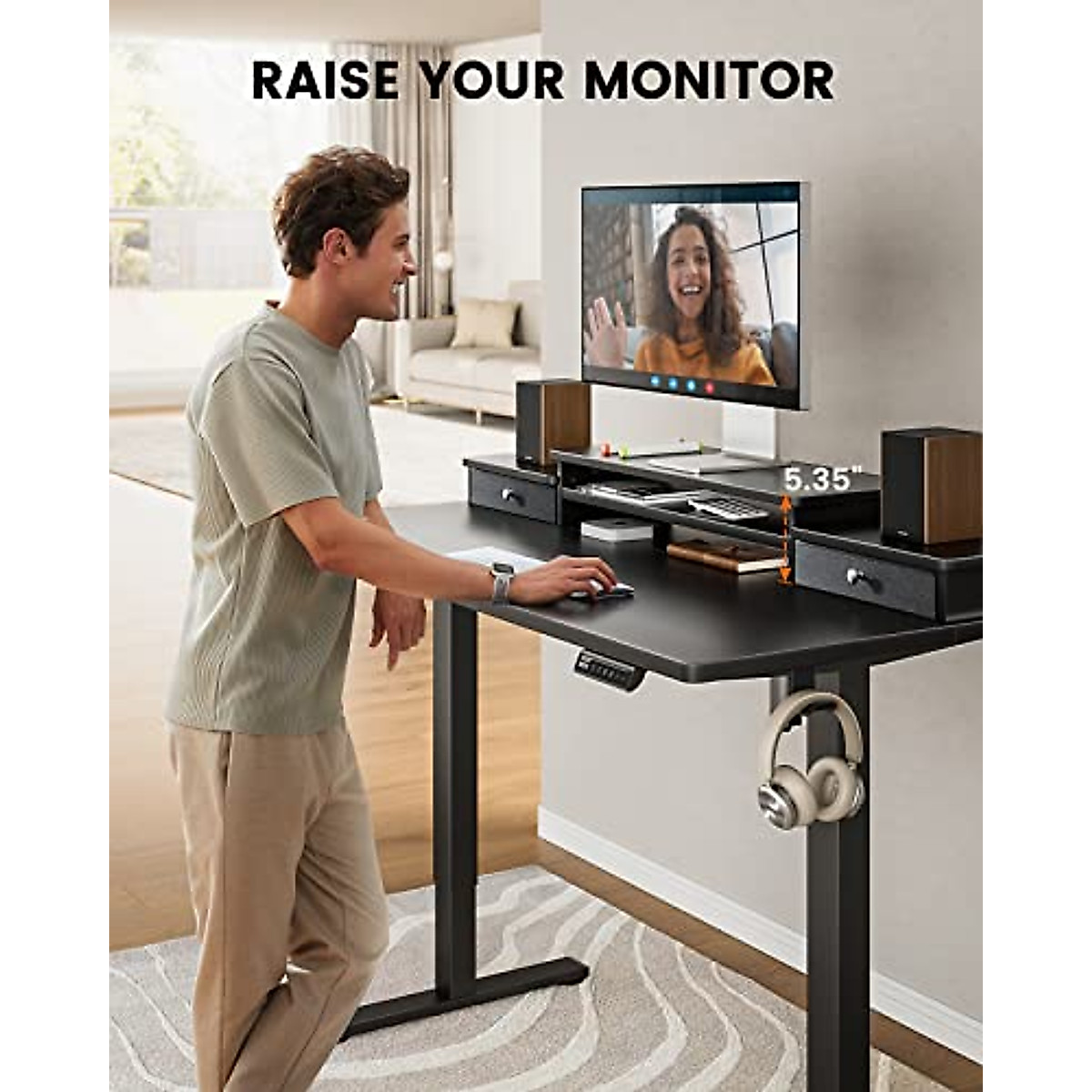 Ergear ErGear Electric Standing Desk with Double Drawers, 48x24 Inches Adjustable Height Sit Stand Up Desk, Home Office Desk Computer Workstation with Storage Shelf, Black (EGESD5B-1)