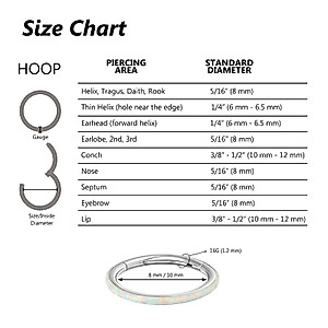 MIFANS Nose Ring Hoop, Lip Septum Cartilage Helix Tragus Conch Rook Daith Lobe Hoop Earrings Body Piercing Jewelry with White Opal 16G Diameter 8mm 10mm, Small Gold Hoop Earrings for Women Men