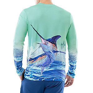 Guy Harvey Men’s Long Sleeve Performance Shirt with 50+ UPF Sun Protection, Beach Glass/Offshore Charter, 3X-Large