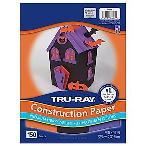 Tru-Ray Premium Construction Paper, Halloween Colored Paper, 3 Assorted Colors, 9” x 12”, 150 Sheets