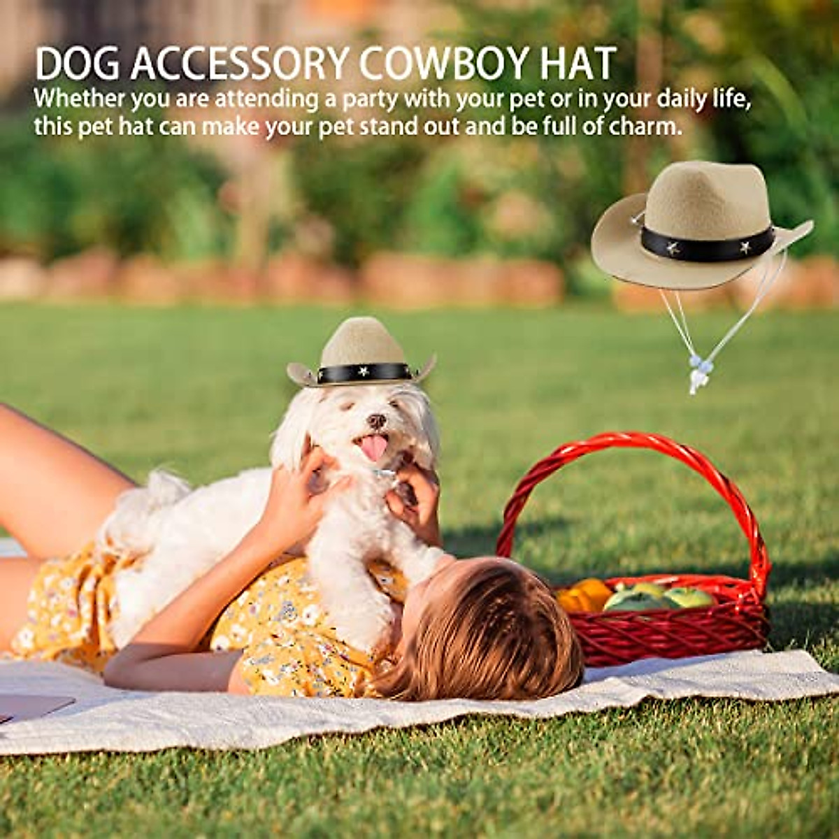 YOLUFER Pet Hat Costume Dog Cowboy Hat with Adjustable Strap, Party Cowboy Hats for Small Pets Puppy Cat (Light Coffee)