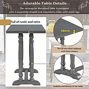 Merax 5-Piece Dining Set, Counter Height Kitchen Furniture with a Rustic Table and 4 Upholstered Stools, Grey_5pcs