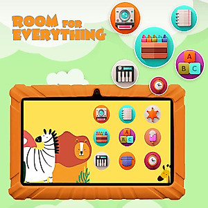 Contixo V8-4 7” Kids Tablet, 2GB RAM, 16GB Storage, Android 11 GO, Ultimate Learning Tablet for Children with Teacher’s Approved Apps, Kid Proof Protection Case Orange
