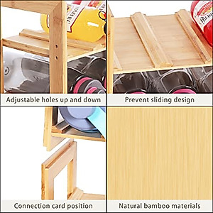 AEEHFENG Water Bottle Organizer - Stackable Bamboo Water Bottle Storage Rack for Cabinet Holds up to 16 Bottles - 4 Tier Adjustable Freestanding Cup Holder for Kitchen Countertop Pantry Organizing