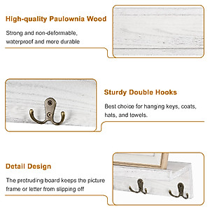 Vrisa Coat Hooks Shelves with 16 Hooks Coat Rack Wall Mounted Towel Rack Wood Hanging Storage for Entryway Bathroom Bedroom Living Room Shelf for Towel Key Set of 2