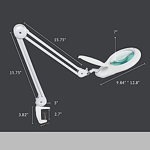 Neatfi Elite XL HD Bifocals Super LED Magnifying Lamp with Clamp, Glass Lens, 6000-7000K, Glare-Free, Nonpolar Dimming (7 Inches, White)