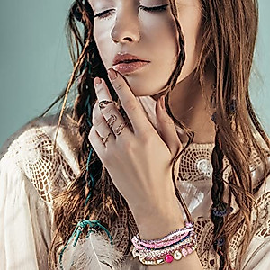 FIBO STEEL 6 Sets Bohemian Stackable Bead Bracelets for Women Stretch Multilayered Bracelet Set Multicolor Jewelry,Small Beads Stylish Style