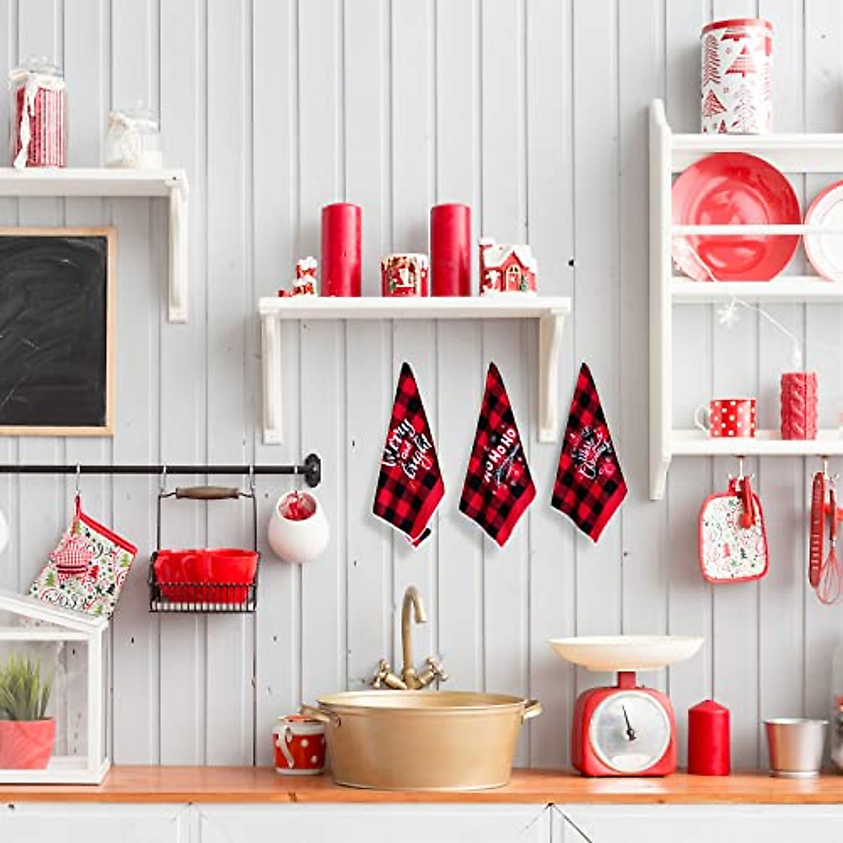 Tudomro 3 Pack Christmas Kitchen Dish Towels Red and Black Plaid Bathroom Hand Towels Buffalo Check Hand Dish Cloths Xmas Soft Washcloths for Home Holiday Party Decor, 23.6 x 15.7 Inches