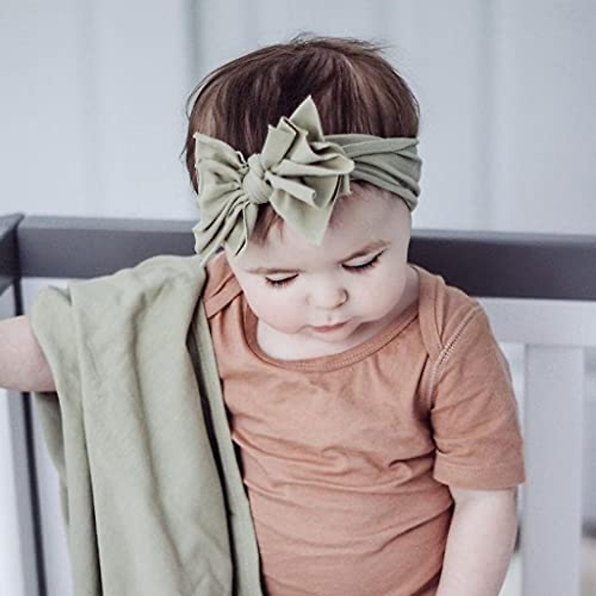 Ely's & Co. Bow Headband Set for Baby Girl 0-12 Months (Sage, Mauve, & White, 3 Pack)