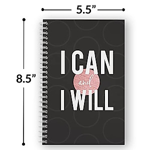 Softcover Can And Will 5.5" x 8.5" Motivational Spiral Notebook/Journal, 120 Checklist Pages, Durable Gloss Laminated Cover, White Wire-o Spiral. Made in the USA