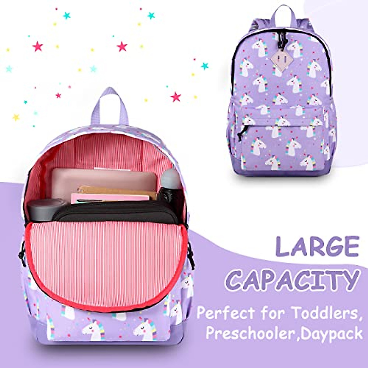 VASCHY Toddler Backpack for Girls, Cute Lightweight Water Resistant Preschool Backpack for Kindergarten Little Girls Bookbag Unicorn