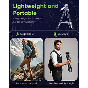 CAMBOFOTO 74"-Camera-Tripod, Porfessional Aluminum Heavy Duty Tripod Stand for Mirrorless Camera/DSLR/Cell Phone/Camcorder, with Holder and Travel Bag