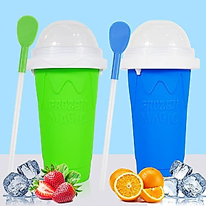 cdbz Slushy Cup Slushie Cups,Slushie Machine Slushy Maker Cup,Slushie Cup Maker Squeeze Slushy Machines,Frozen Magic Slushy Cup 2 Pack, Ice Cream Maker Cool Stuff for Juices and Drinks(Blue+Green)