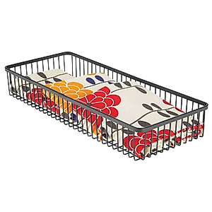 mDesign Metal Farmhouse Kitchen Cabinet Drawer Organizer Basket Tray, Shallow Storage Bin for Cutlery, Serving Spoons, Cooking Utensils, Appliances, Gadgets, Unity Collection, 15" Long, 8 Pack, Black