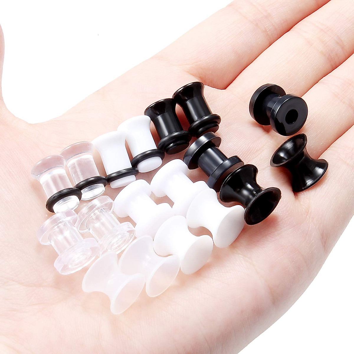 Lcolyoli Screw Fit Ear Gauges Kit Acrylic Tunnel Expander Stretcher Earrings Ultra Thin Silicone Ear Skin Flexible Flesh Earlobe Plugs Body Piercing Jewelry Set for Women Men 2G 9 Pairs